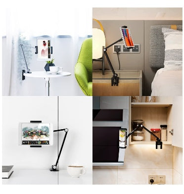 UNIVERSAL MULTI-ANGLE ADJUSTABLE LONG ARM TABLET DESK MOUNT STAND HOLD ...